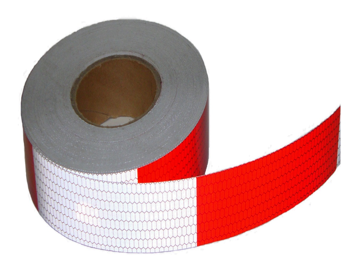 RUBAN RÉFLECTEUR 2"X 150' 6" rouge+ 6" claire AUTO COLLANT